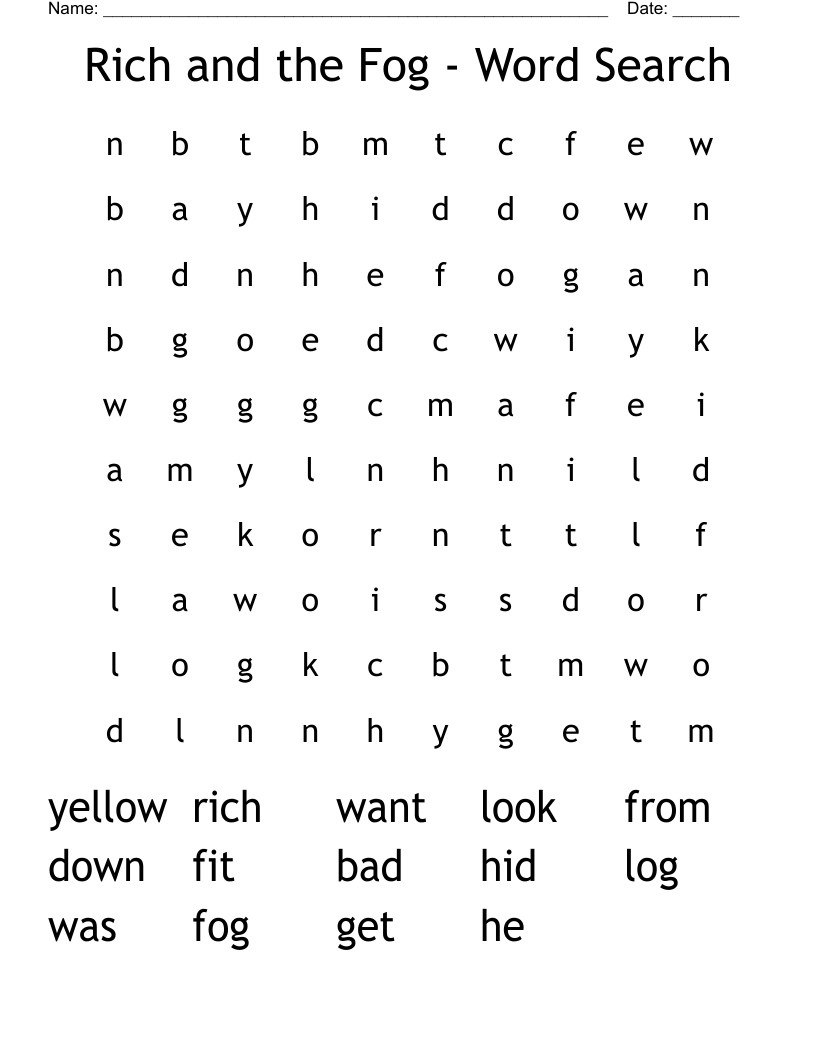 Rich and the Fog - Word Search - WordMint