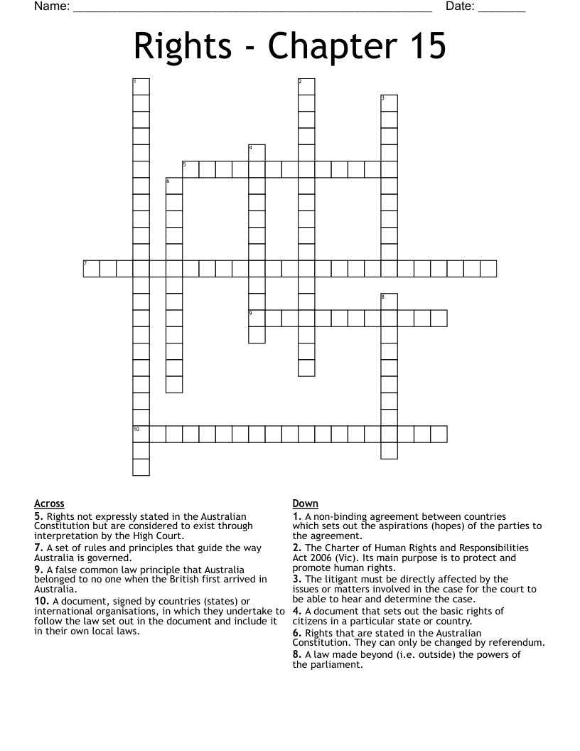 Rights - Chapter 15 Crossword - WordMint