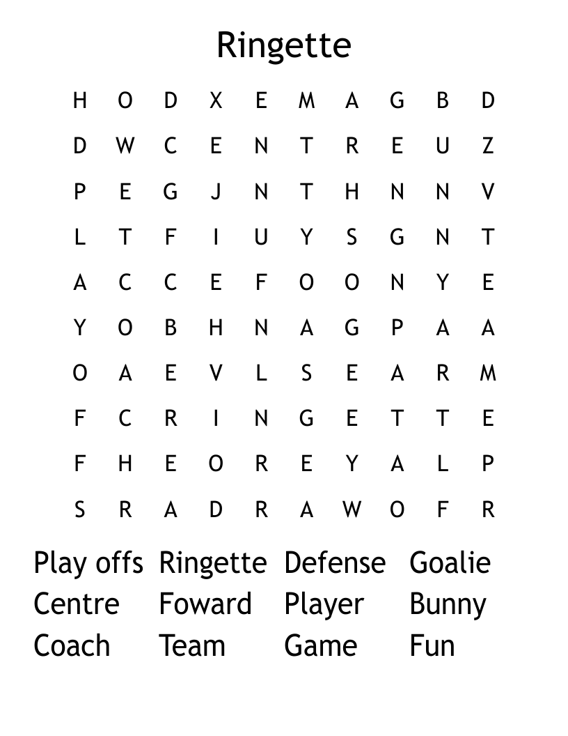 Ringette Word Search - WordMint