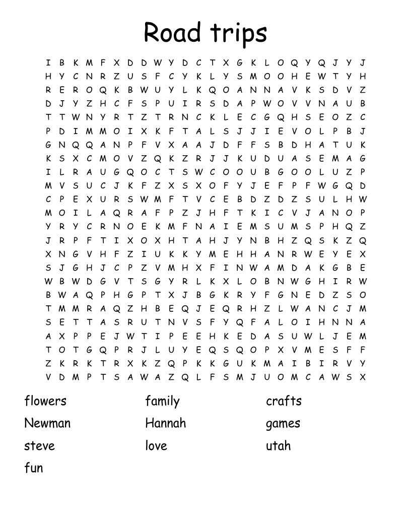 Road trips Word Search - WordMint