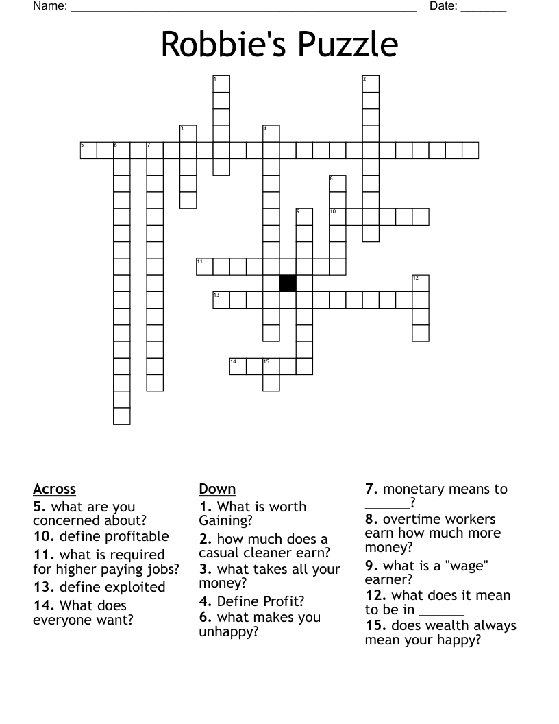 Robbie's Puzzle Crossword - WordMint