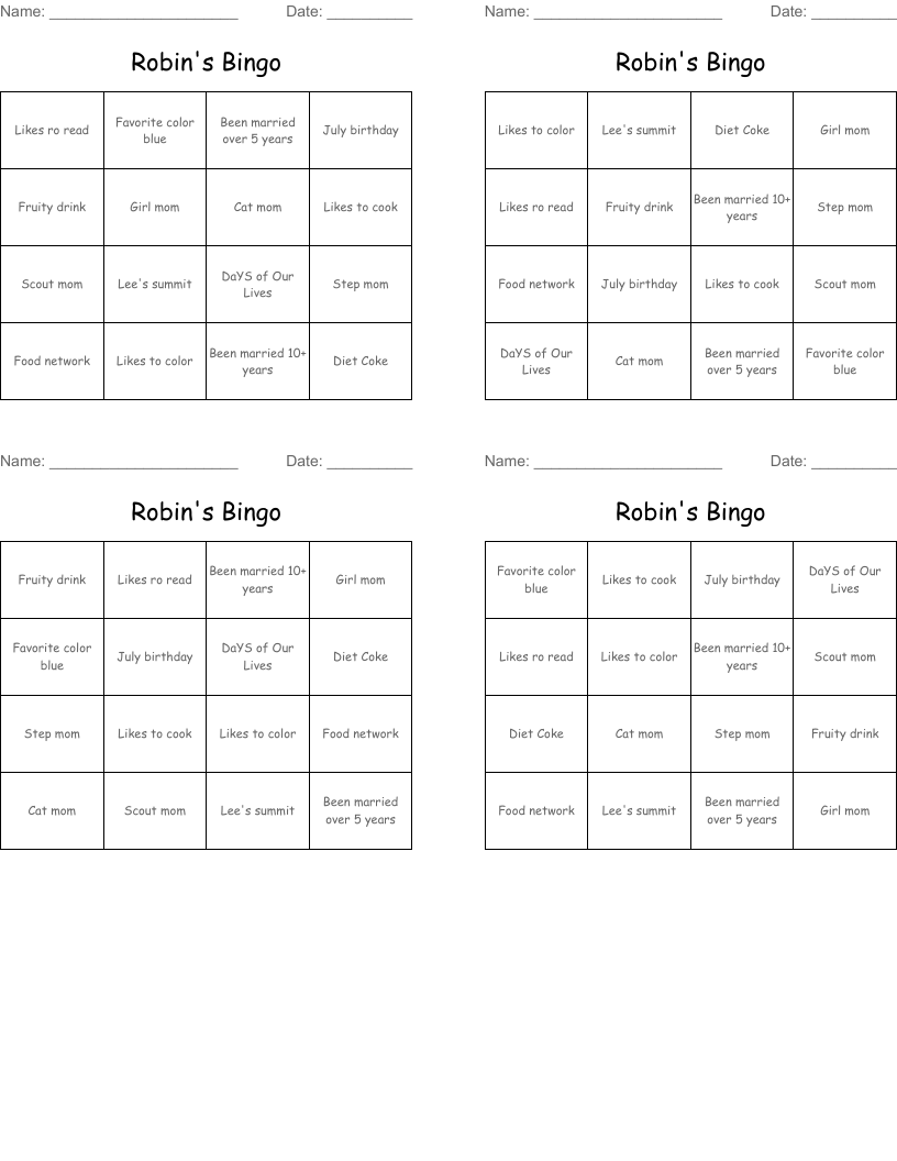 Robin's Bingo - WordMint