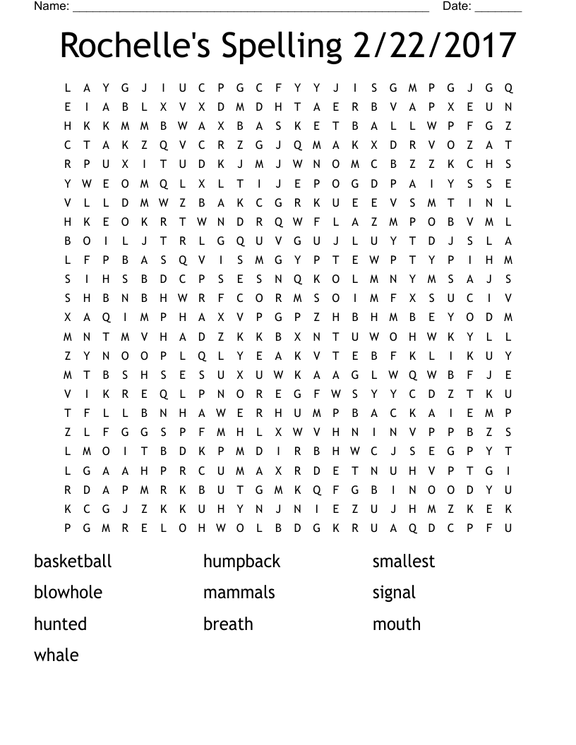 Rochelle's Spelling 2/22/2017 Word Search - WordMint