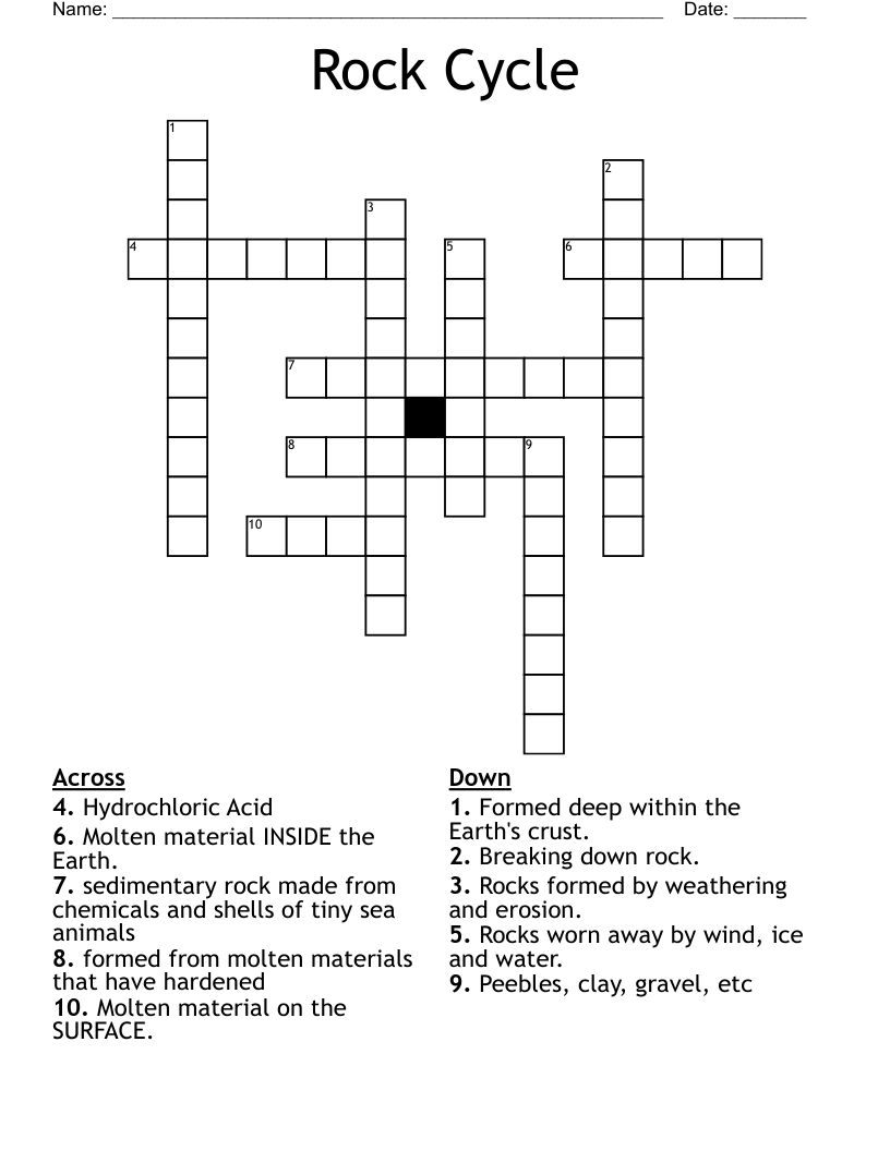 Rock Cycle Crossword - WordMint