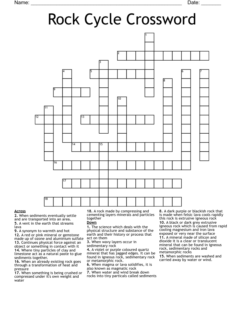 Rock Cycle Crossword - WordMint