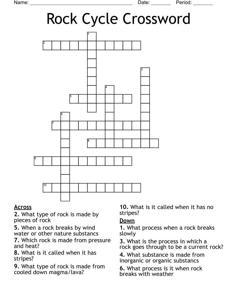 Rock Cycle Crossword - WordMint
