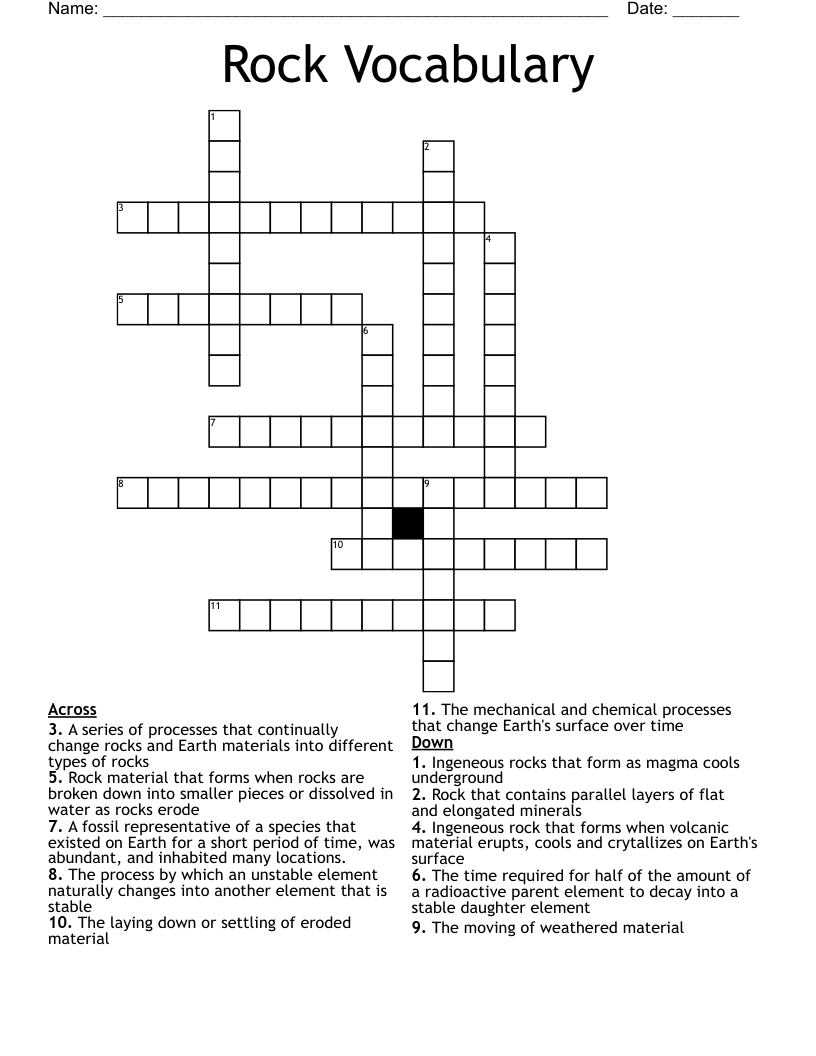 Rock Vocabulary Crossword - WordMint