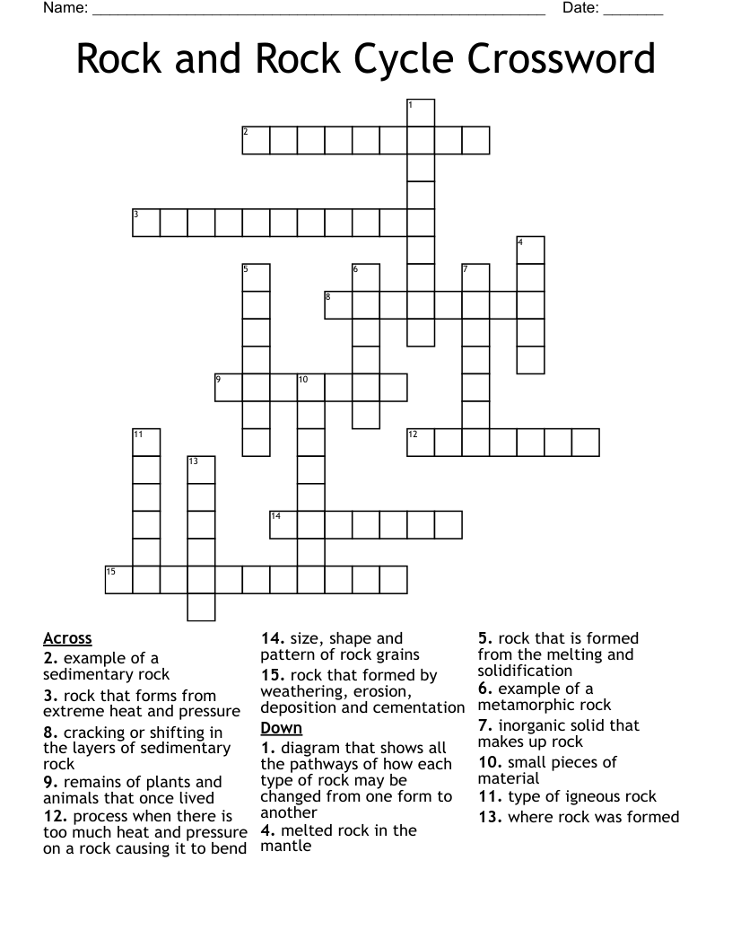 Rock and Rock Cycle Crossword - WordMint