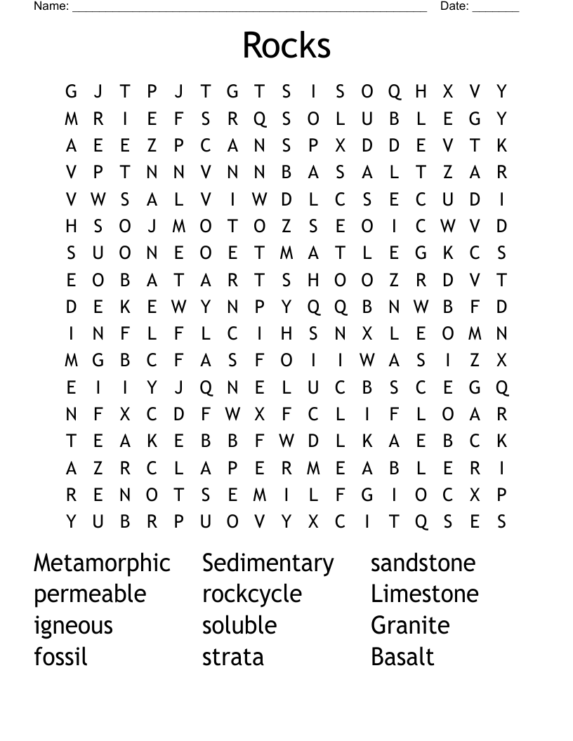 Rocks Word Search - WordMint