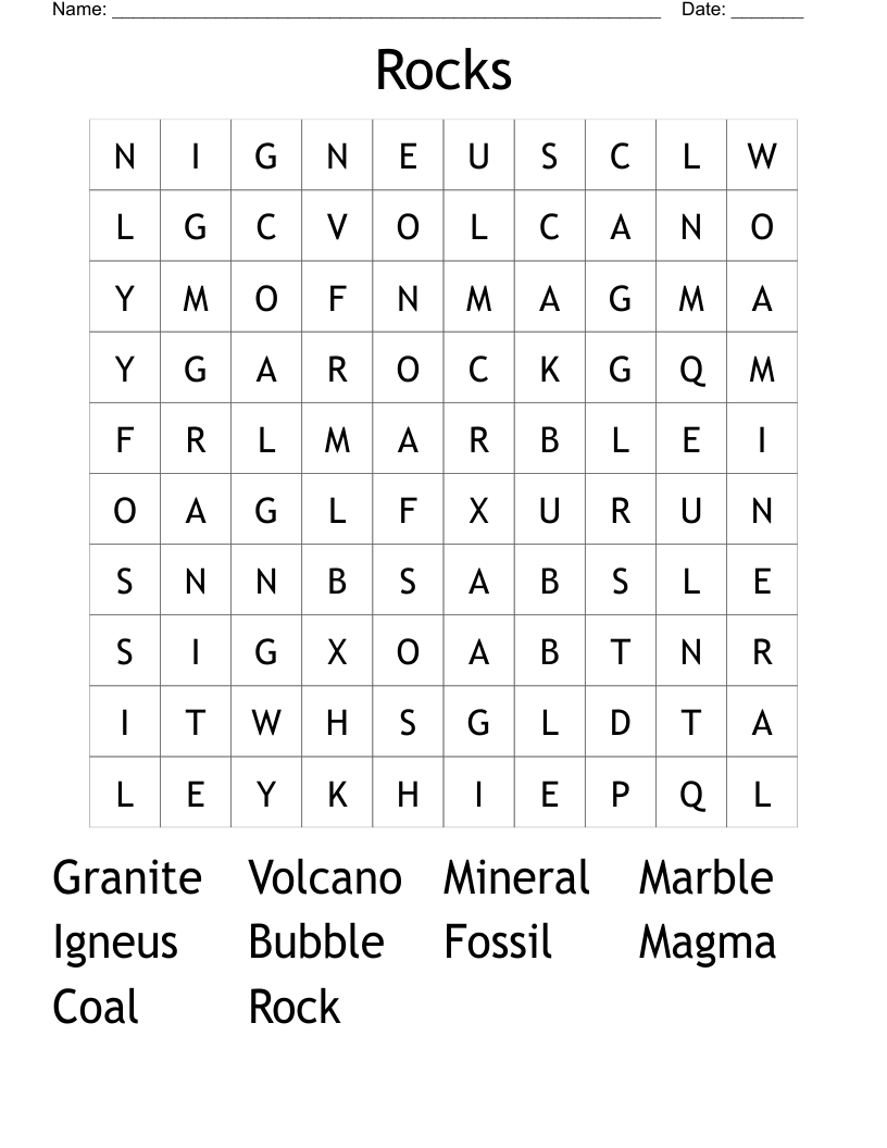 Rocks Word Search - WordMint