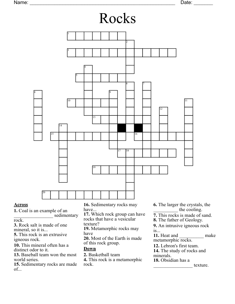 Rocks Crossword - WordMint