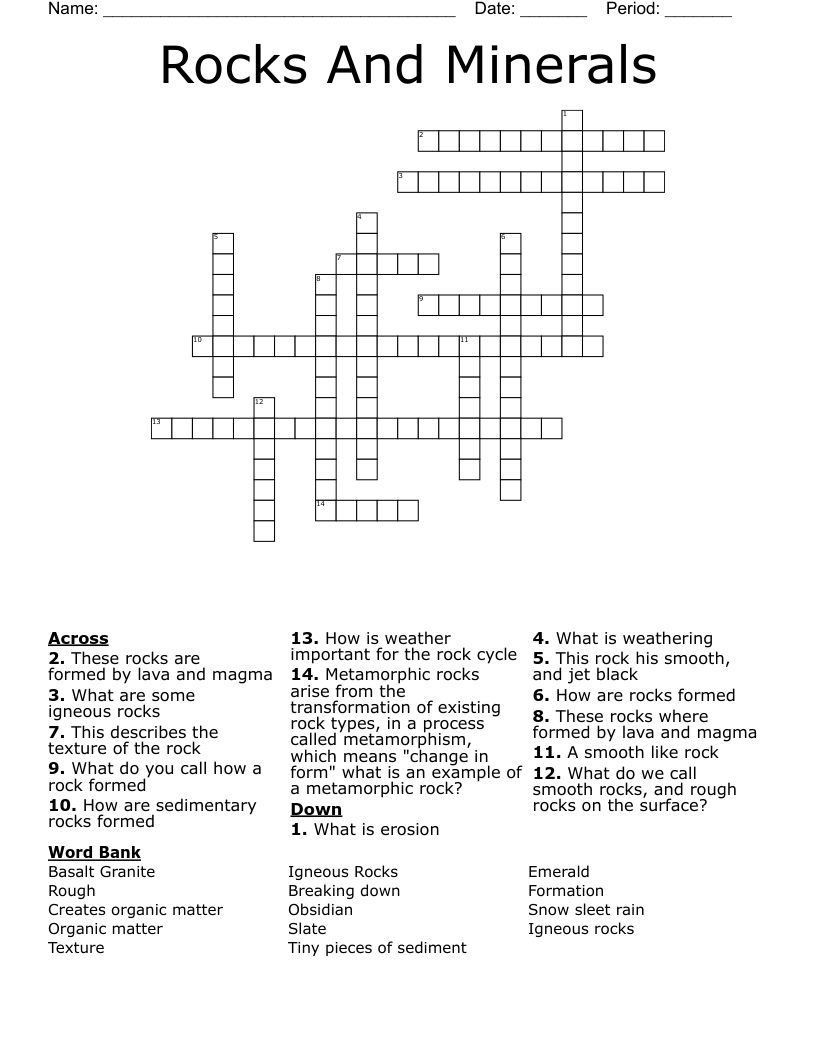 Rocks And Minerals Crossword - WordMint