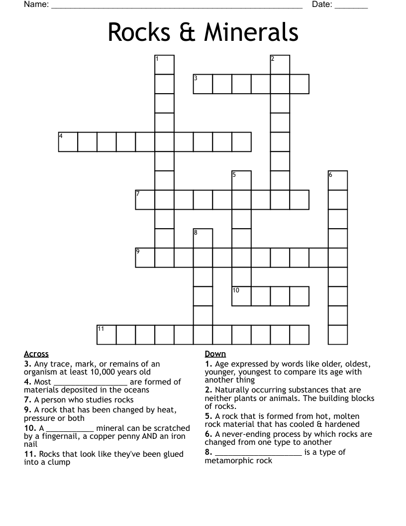 Rocks & Minerals Crossword - WordMint