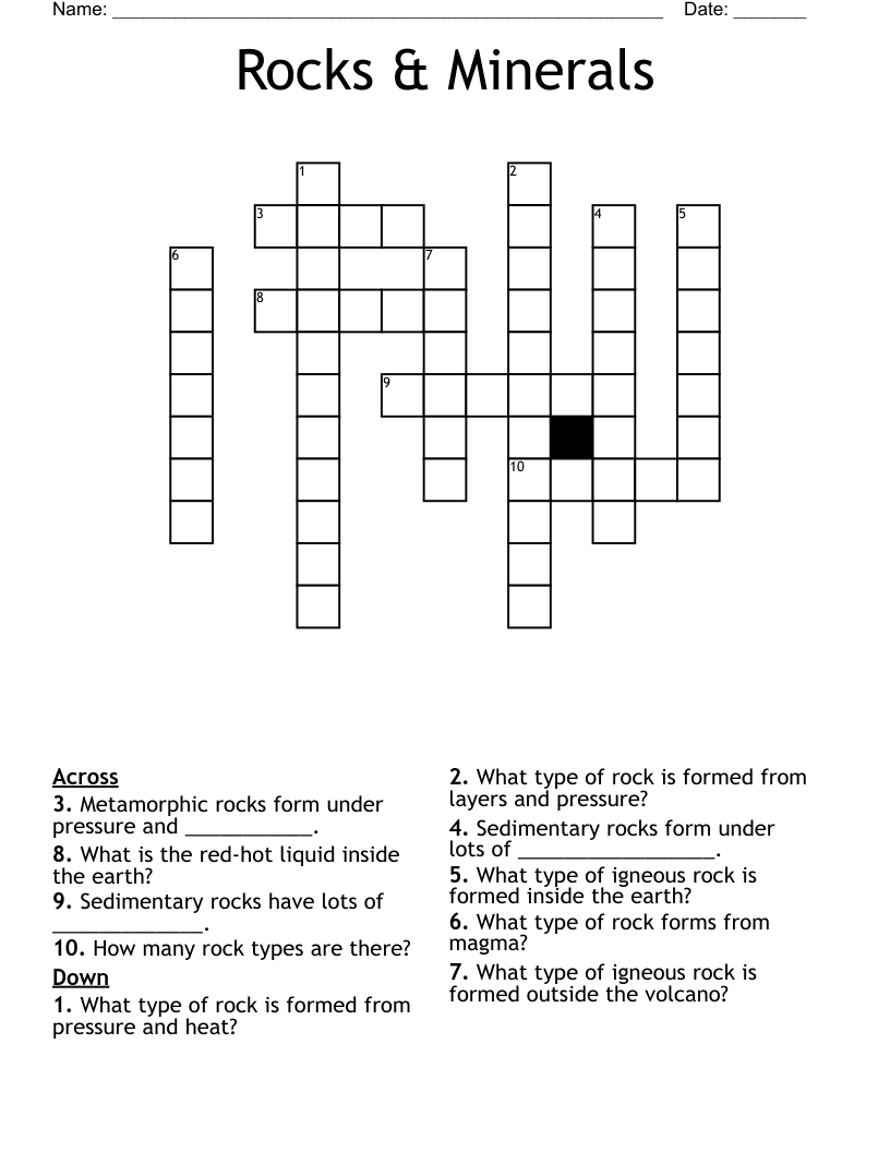 Rocks & Minerals Crossword - WordMint