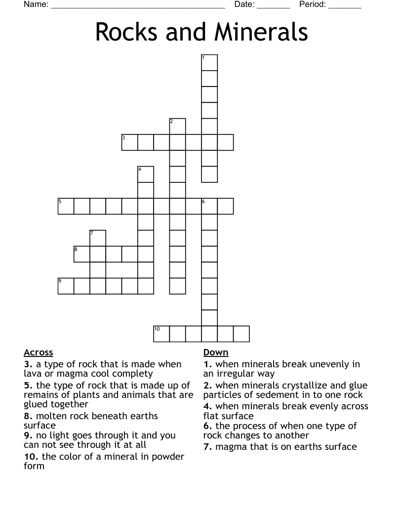 Rocks and Minerals Crossword - WordMint