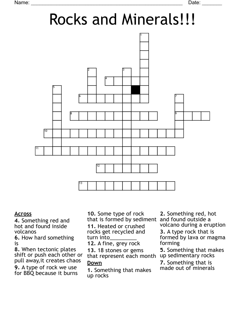 Rocks and Minerals!!! Crossword - WordMint