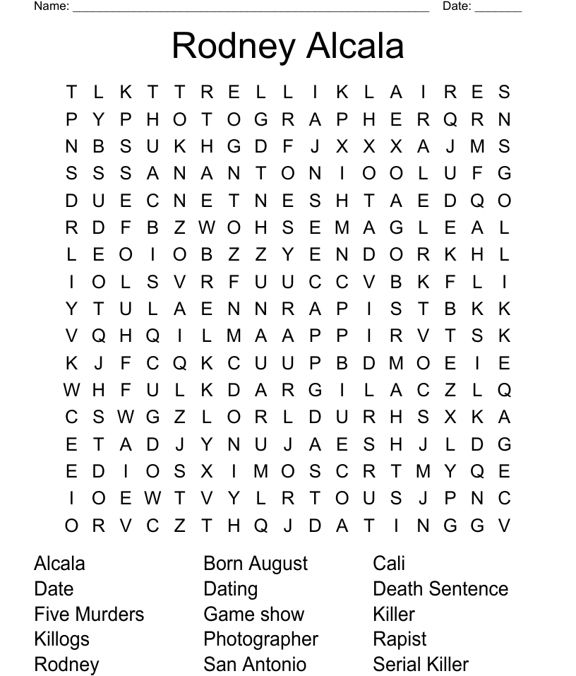 Rodney Alcala Word Search - WordMint