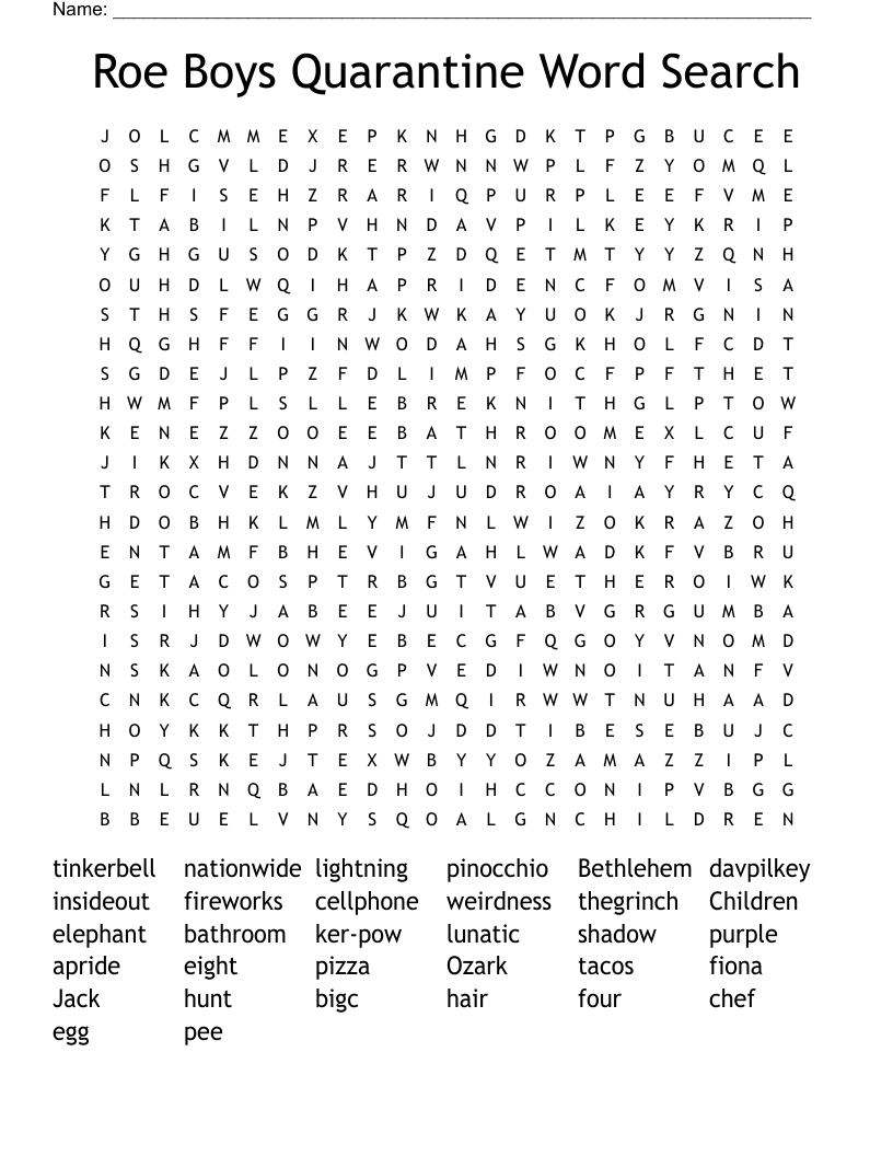 Roe Boys Quarantine Word Search - WordMint