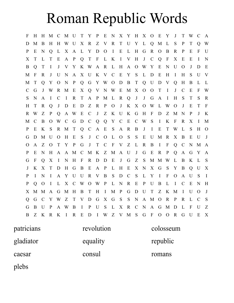 Roman Republic Words Word Search - WordMint