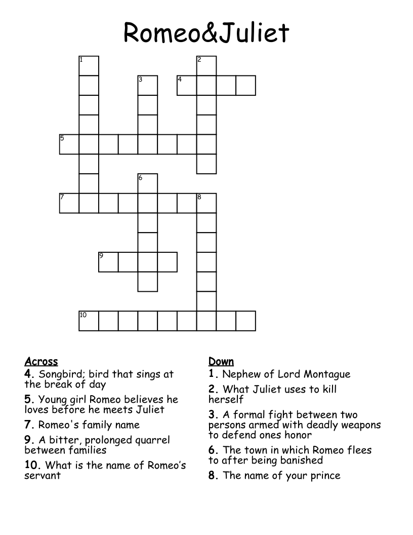 Romeo&Juliet Crossword - WordMint