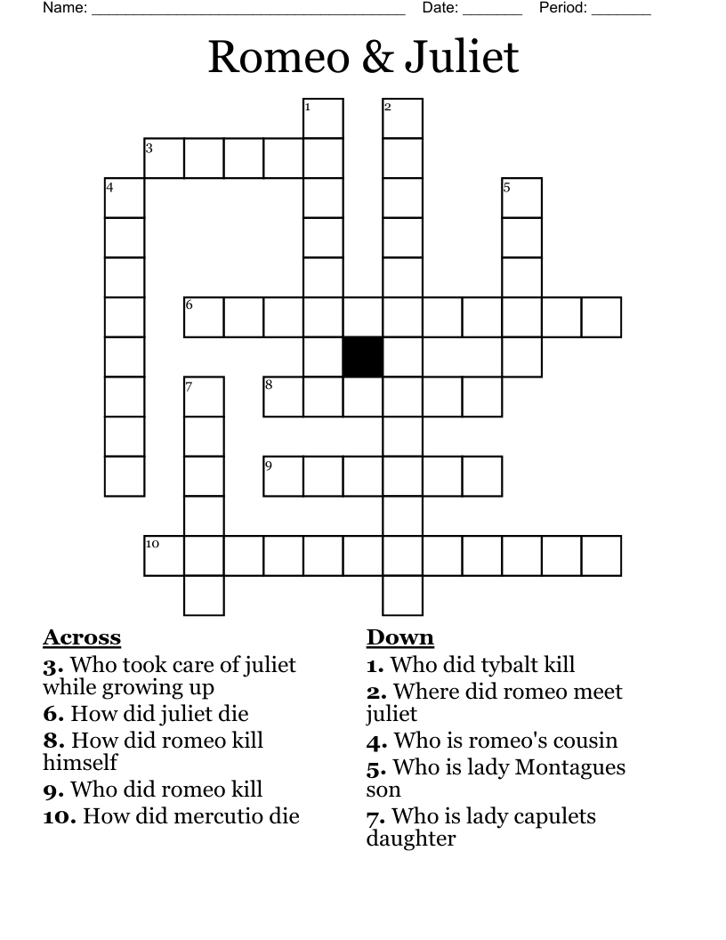 Romeo & Juliet Crossword - WordMint
