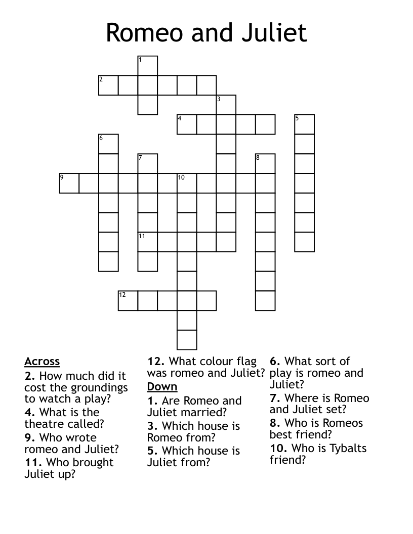 Romeo and Juliet Crossword - WordMint