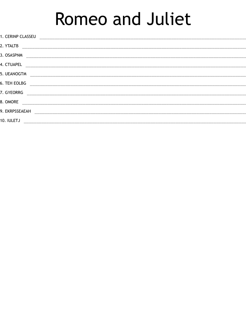 Romeo and Juliet Word Scramble - WordMint