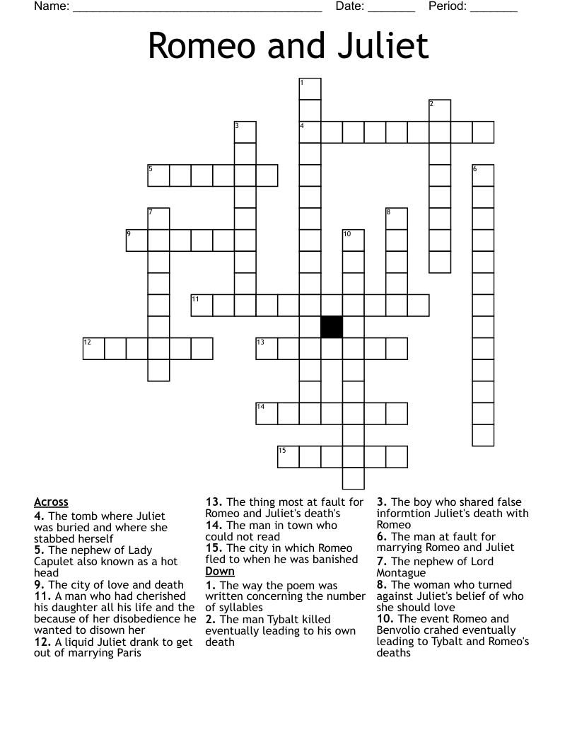 Romeo and Juliet Crossword - WordMint