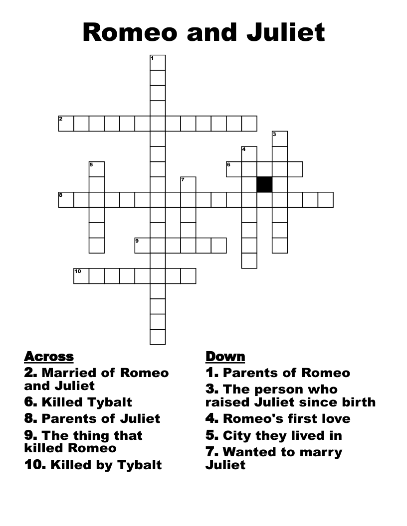 Romeo and Juliet Crossword - WordMint