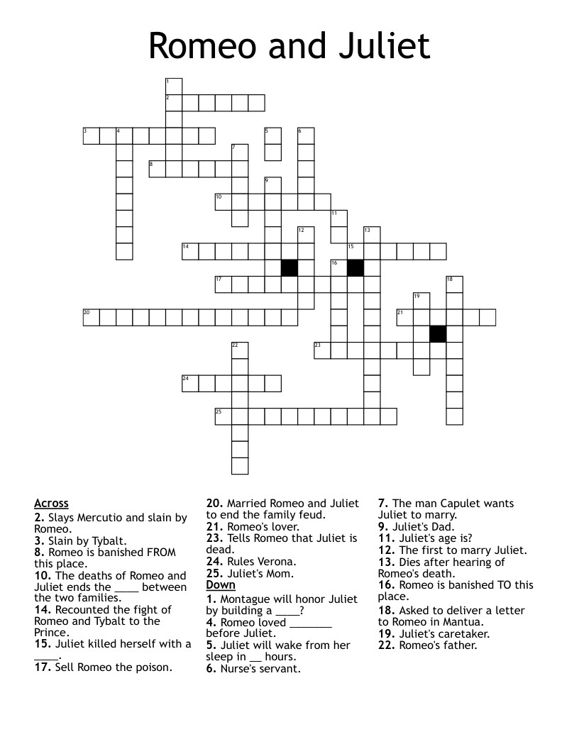 Romeo and Juliet Crossword - WordMint