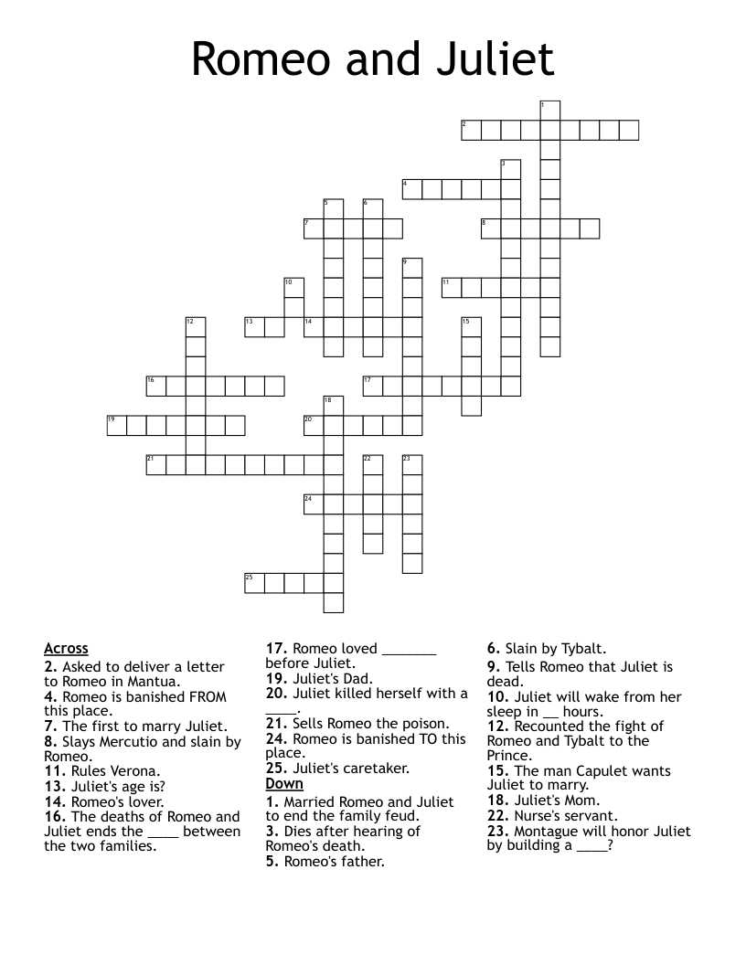 Romeo and Juliet Crossword - WordMint