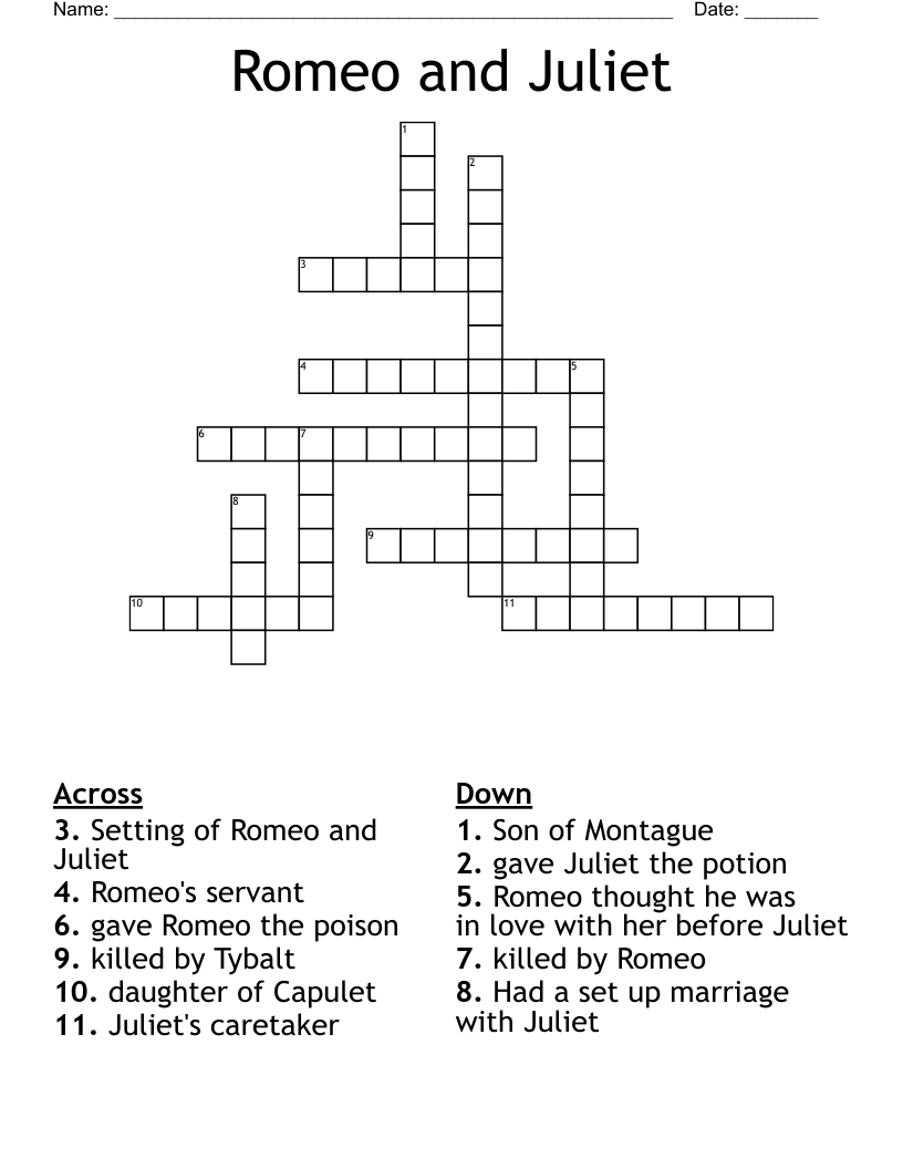 Romeo and Juliet Crossword - WordMint