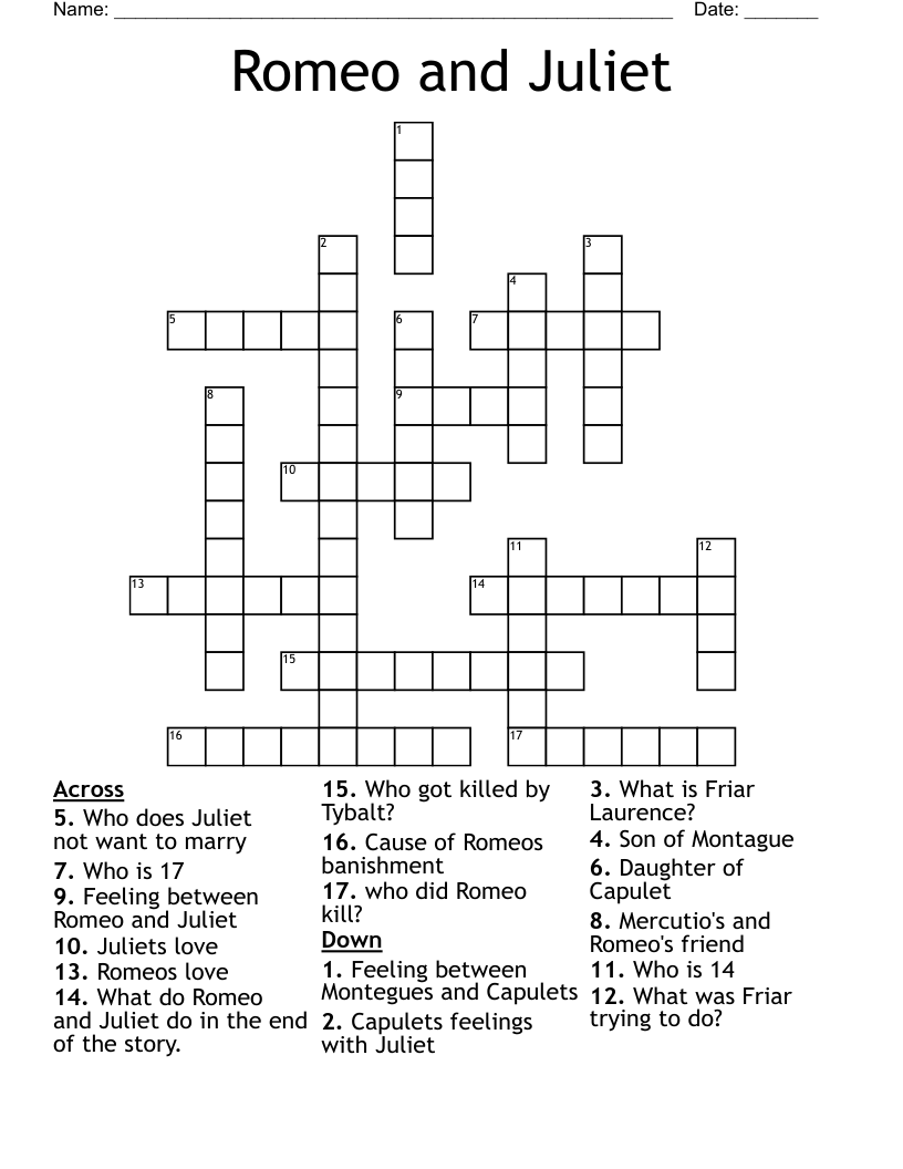 Romeo and Juliet Crossword - WordMint
