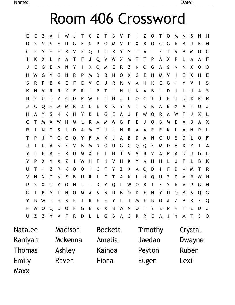 Room 406 Crossword Word Search - WordMint