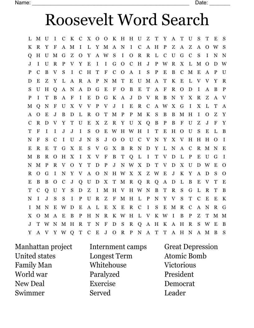 Roosevelt Word Search - WordMint