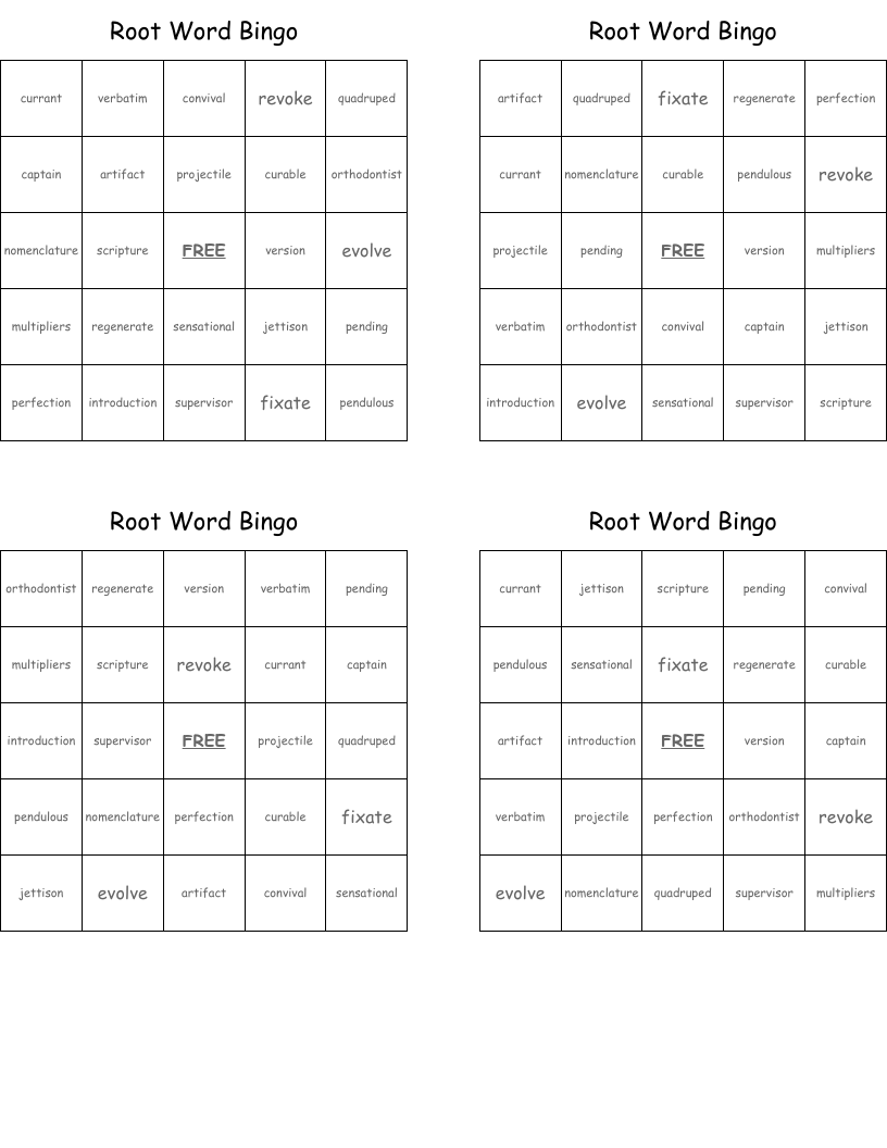 Root Word Bingo - WordMint