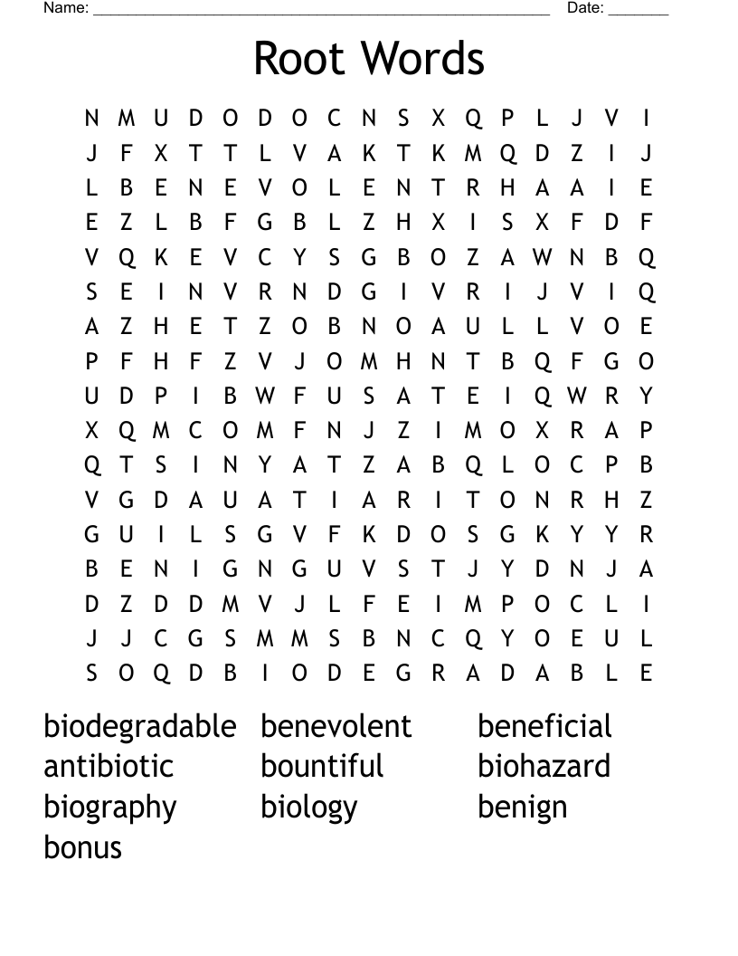Root Words Word Search WordMint