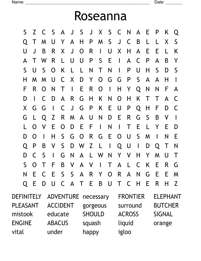Roseanna Word Search - WordMint