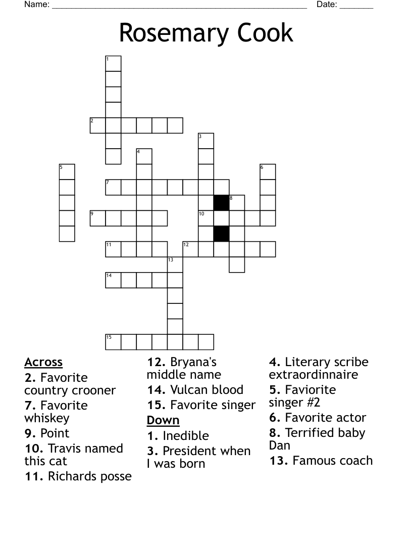 Rosemary Cook Crossword - WordMint