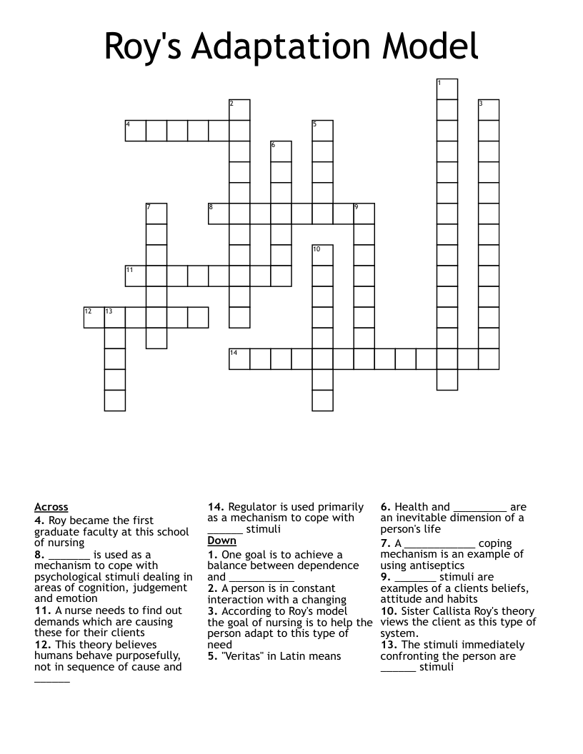Roy's Adaptation Model Crossword - WordMint