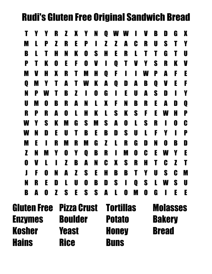 Rudi's Gluten Free Original Sandwich Bread Word Search - WordMint