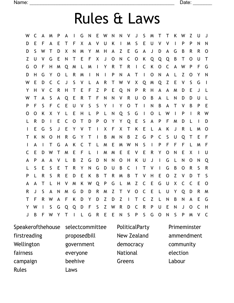 Rules & Laws Word Search - WordMint