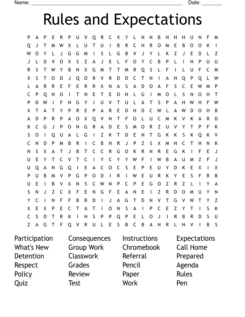 Rules and Expectations Word Search - WordMint