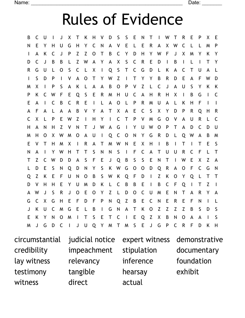 Rules of Evidence Word Search - WordMint