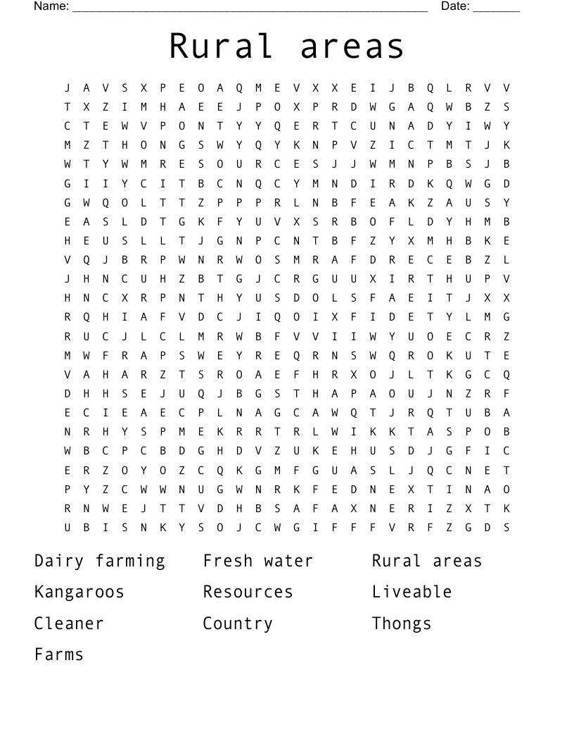 Rural areas Word Search - WordMint