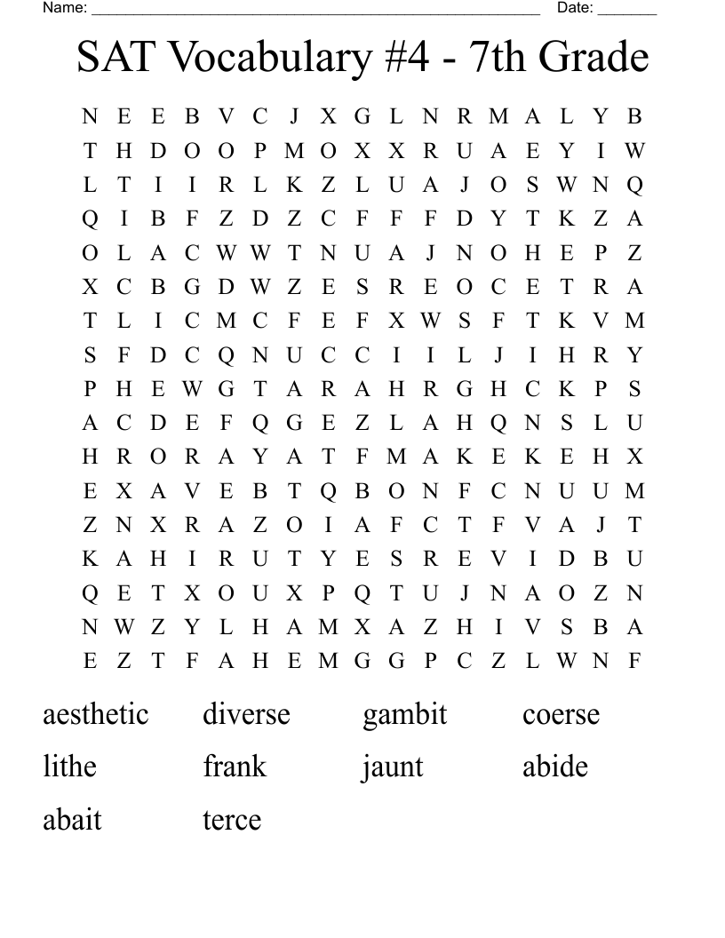 SAT Vocabulary #4 - 7th Grade Word Search - WordMint
