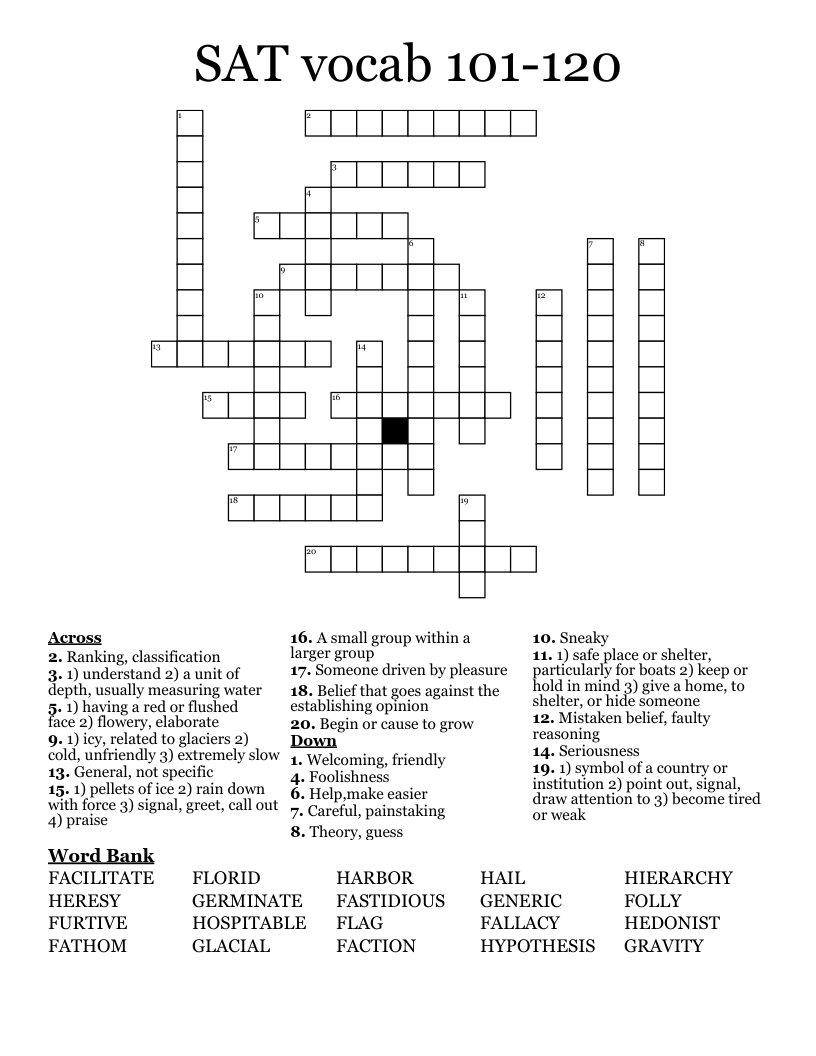 SAT vocab 101-120 Crossword - WordMint