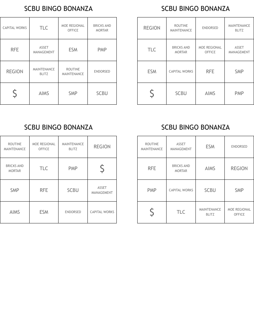 SCBU BINGO BONANZA - WordMint