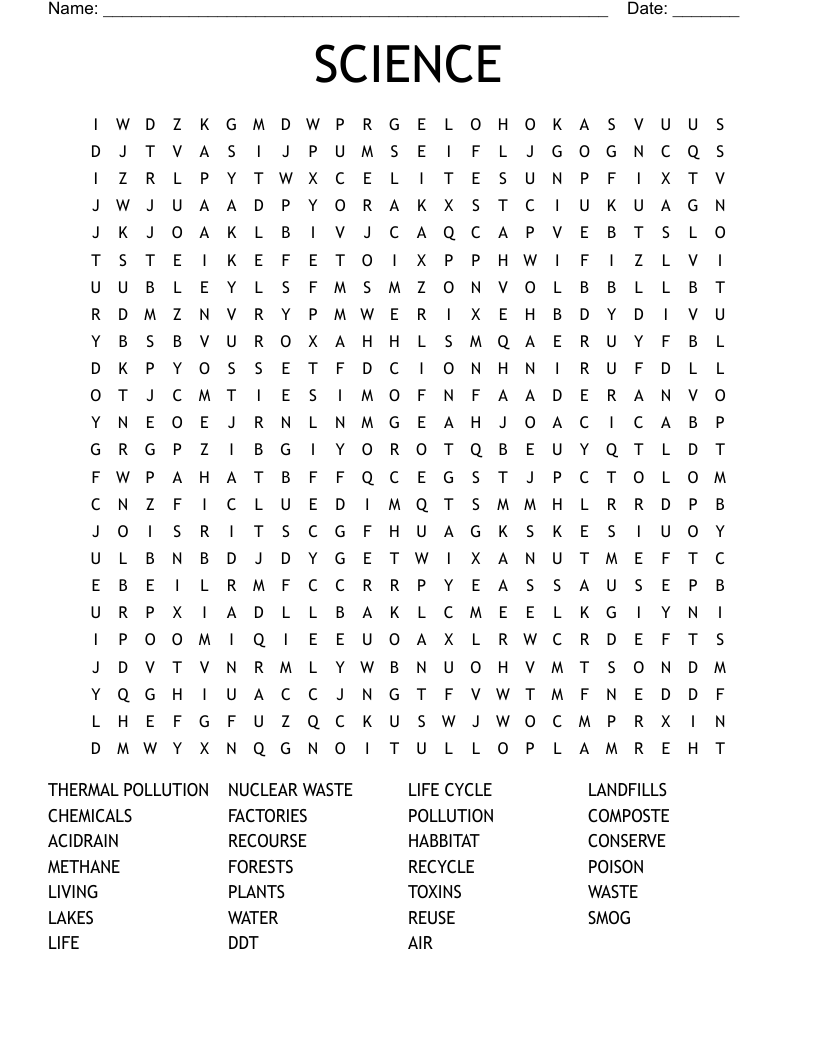 SCIENCE Word Search - WordMint