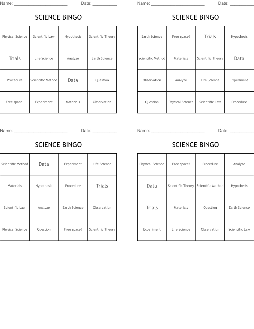 SCIENCE BINGO - WordMint